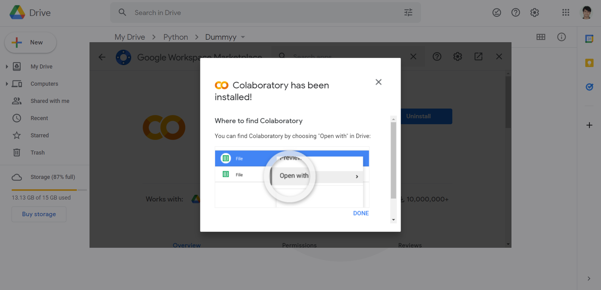 How to Install and Use a Google Colab in the Google Drive?